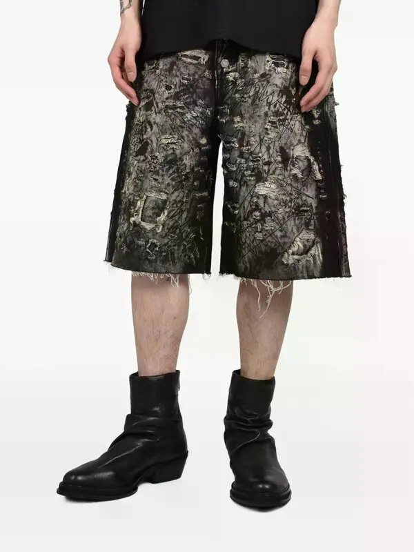 THUG CLUB Washed Distressed Denim Shorts