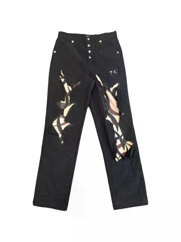 THUG CLUB Camouflage-print Distressed Trousers