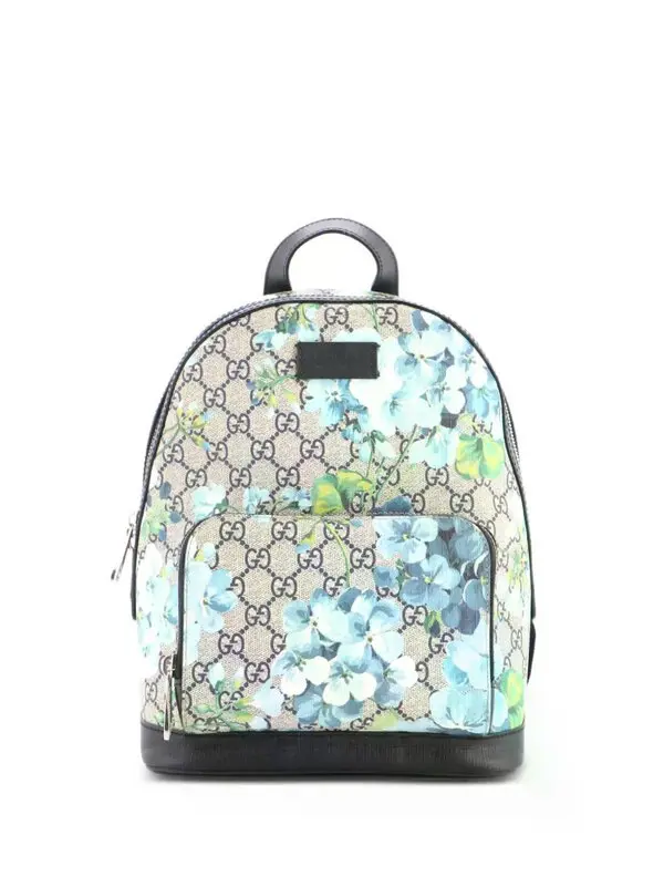 Gucci Zip Pocket Blooms Print Gg Coated Canvas Small Backpack - Blue