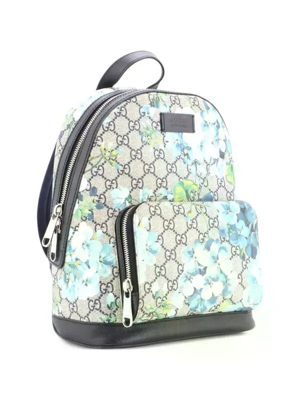 Gucci Zip Pocket Blooms Print Gg Coated Canvas Small Backpack - Blue
