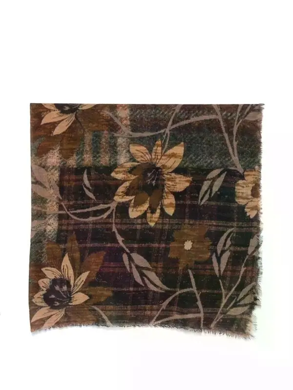 SGOMBERO CANTINE Floral-print Fringed Scarf - Brown