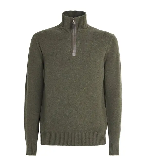 Purdey Cashmere Leather-trimmed Quarter-zip Pullover