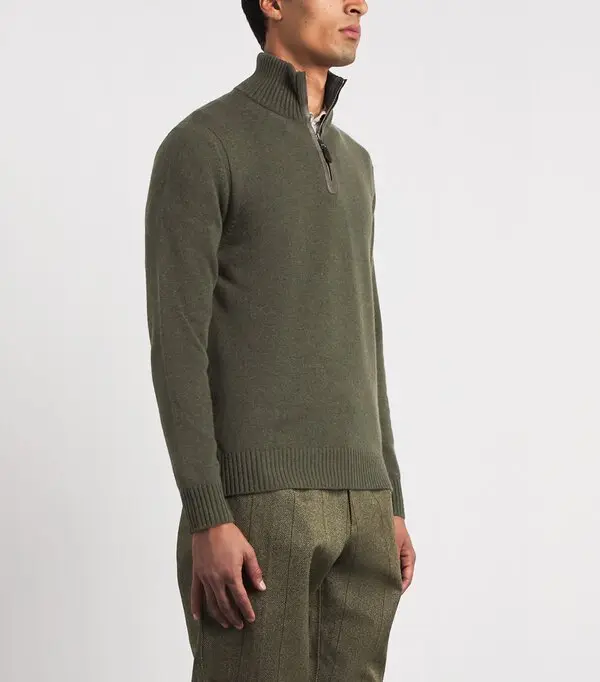 Purdey Cashmere Leather-trimmed Quarter-zip Pullover
