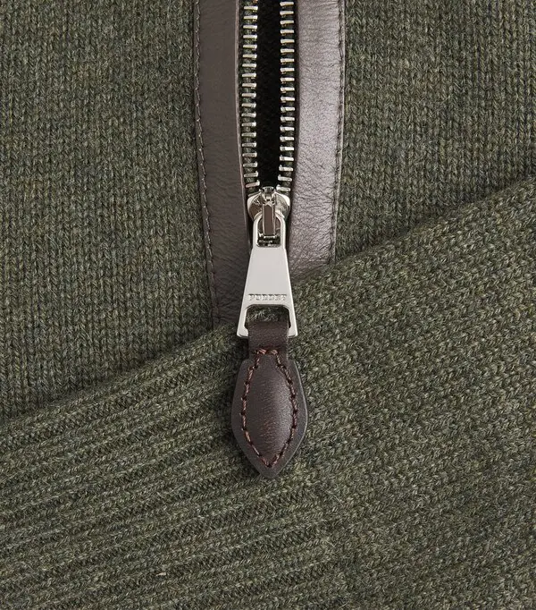 Purdey Cashmere Leather-trimmed Quarter-zip Pullover