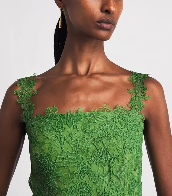 Carolina Herrera Hydrangea Print Lace Midi Dress