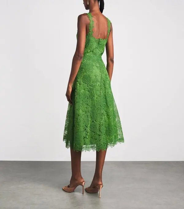 Carolina Herrera Hydrangea Print Lace Midi Dress