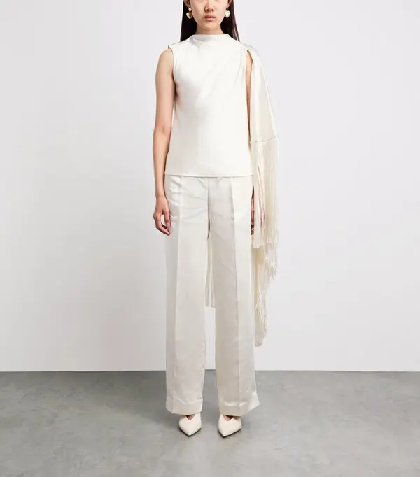 SELF-PORTRAIT Satin Fringe-scarf Top