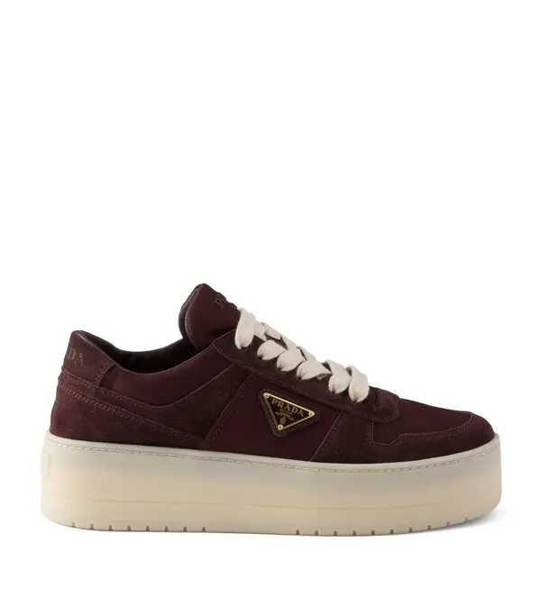 Prada Suede And Re-nylon Downtown Bold Sneakers - Burgundy