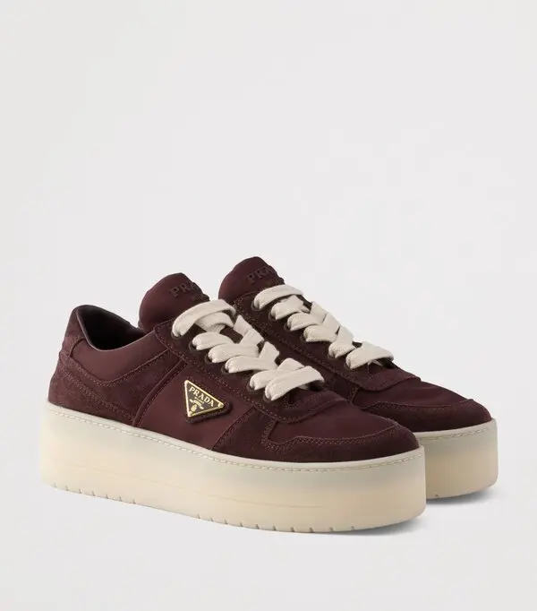 Prada Suede And Re-nylon Downtown Bold Sneakers - Burgundy