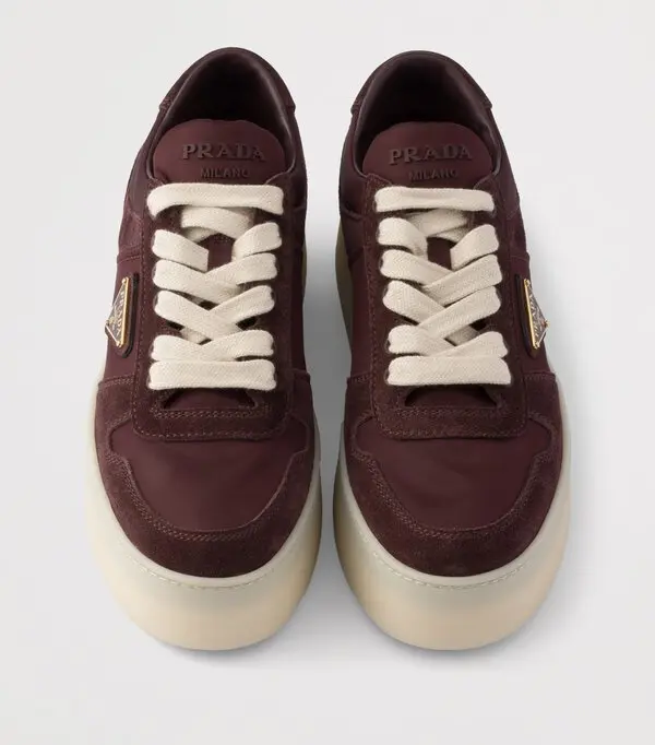 Prada Suede And Re-nylon Downtown Bold Sneakers - Burgundy