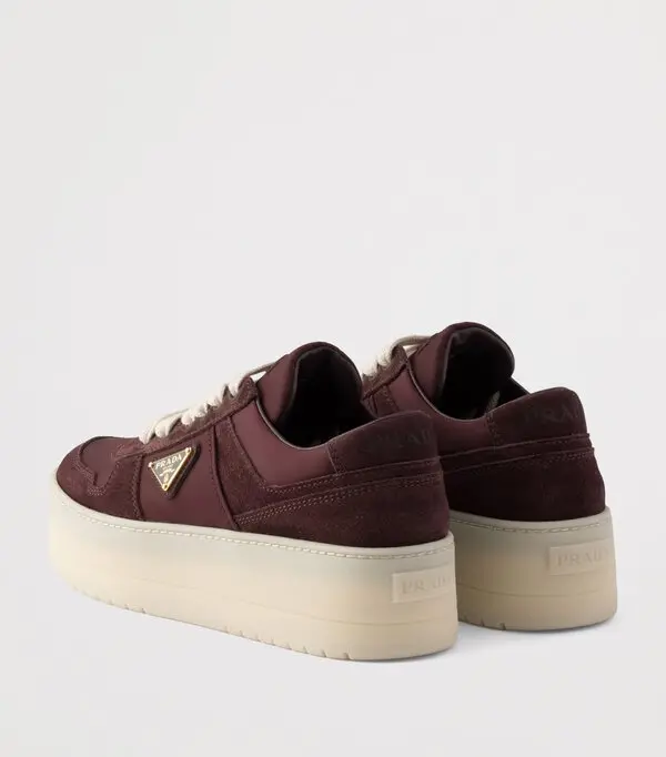 Prada Suede And Re-nylon Downtown Bold Sneakers - Burgundy