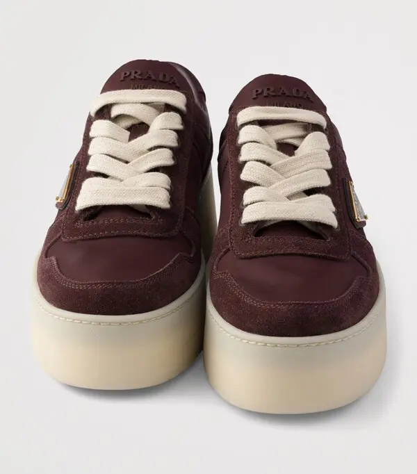 Prada Suede And Re-nylon Downtown Bold Sneakers - Burgundy