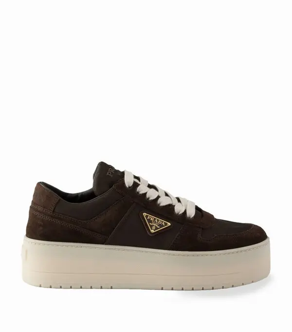 Prada Suede And Re-nylon Downtown Bold Sneakers - Brown