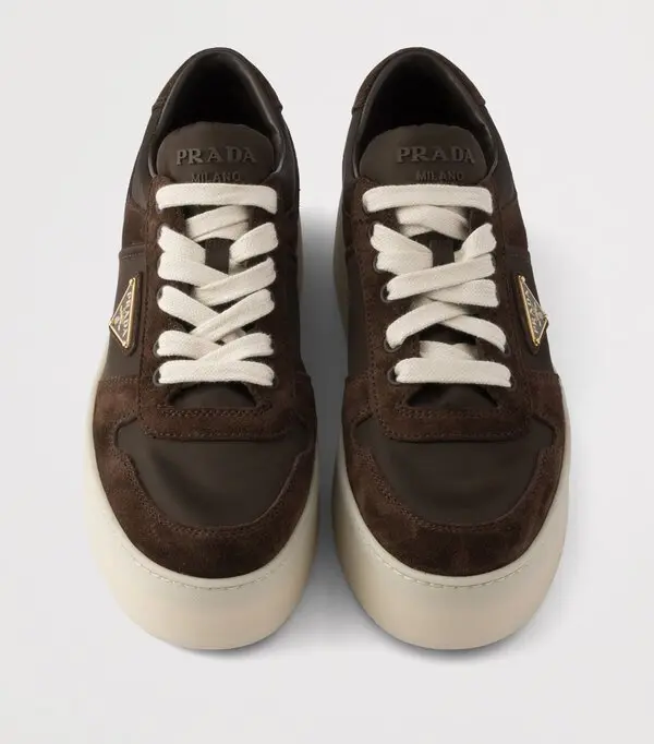Prada Suede And Re-nylon Downtown Bold Sneakers - Brown