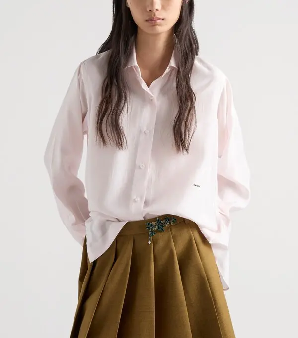 Prada Silk Scarf-neck Shirt