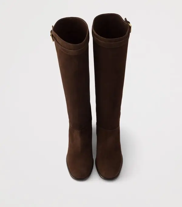Prada Suede Knee-high Heeled Boots 65 - Brown