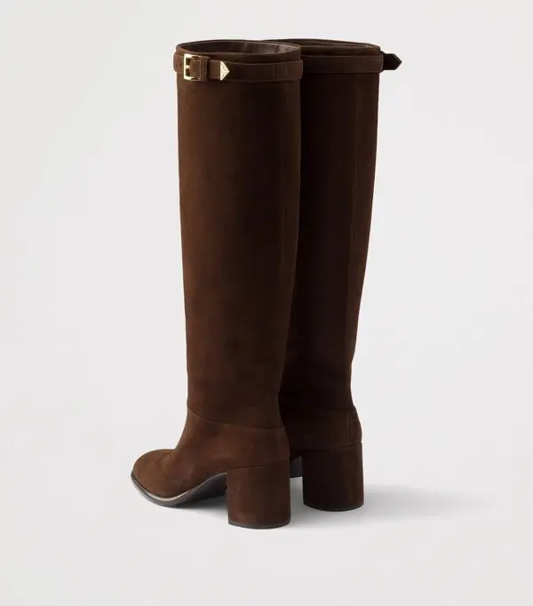 Prada Suede Knee-high Heeled Boots 65 - Brown