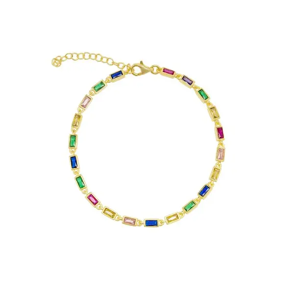 SPERO LONDON Sterling Silver Rectangular Multicolor Emerald Cut Bracelet - Gold