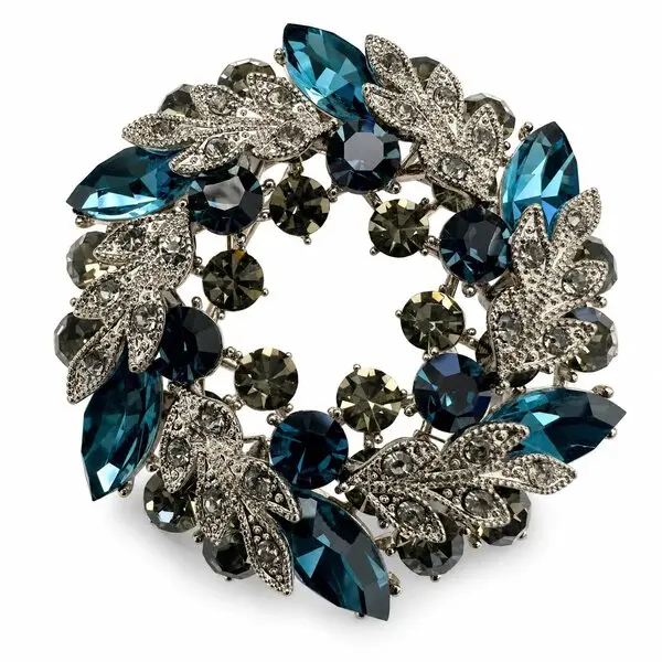 ANGEL BAROCCO Crystal Leaf Wreath Brooch - Blue