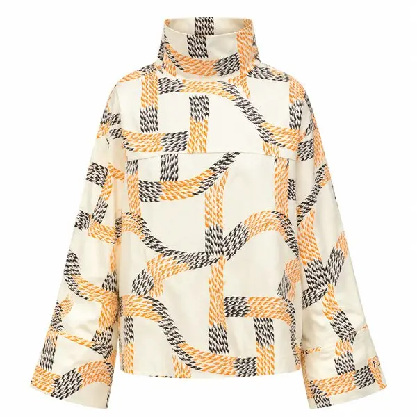 FRONT ROW SHOP Printed Reversed Collar Shirt