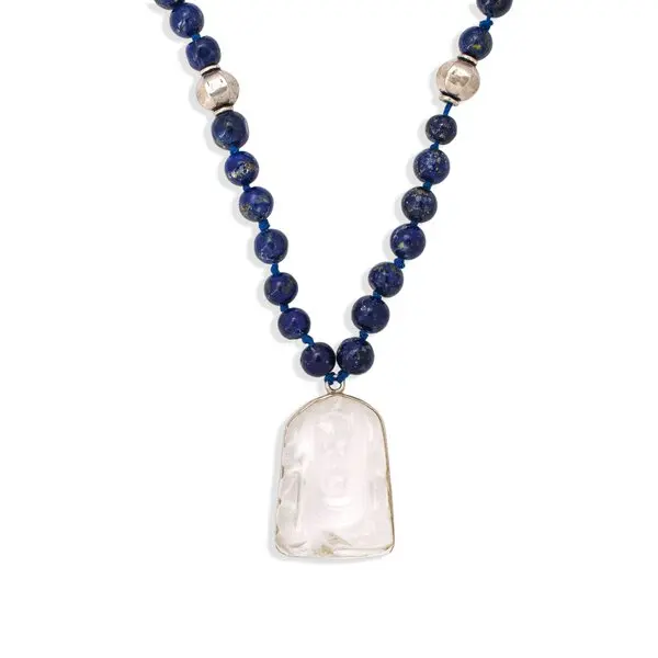 OPIUM JEWELS Ganesha Talisman Necklace In Lapiz Lazuli And Rock Crystal - Blue/gold