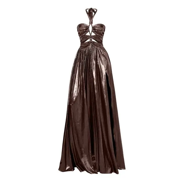 MODA GLAM Metallic Cutout Halterneck Gown