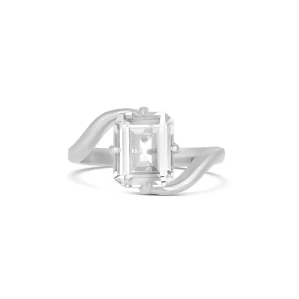 SHYMI Floating Emerald Shape Cocktail Ring - Silver