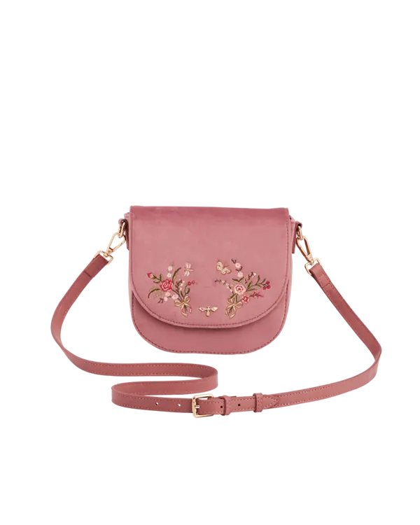 FABLE ENGLAND Floral Posy Embroidered Saddle Bag - Pink
