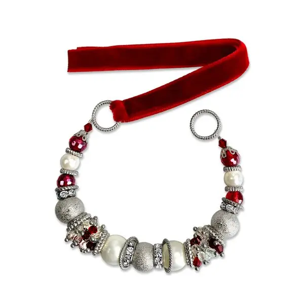 BELLUS DOMINA White / Red / Silver Red & White Beaded Gala Bracelet - White/red/silver