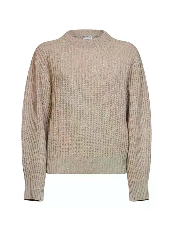 Brunello Cucinelli Dazzling Sequin-embellished Ribbed-knit Sweater - Neutrals
