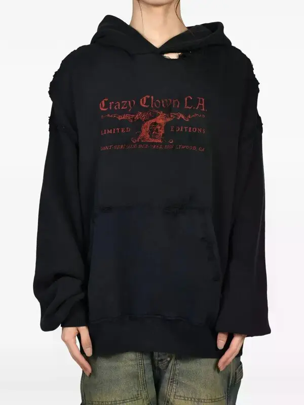 CRAZY CLOWN L.A. Logo-print Distressed Cotton Hoodie