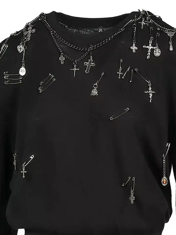 R13 Safety-pin Embellished Crew-neck Sweater