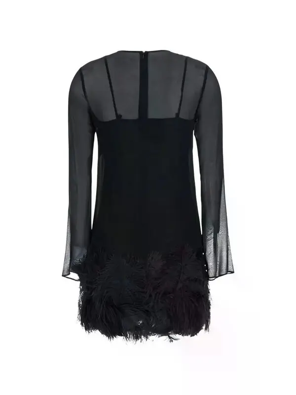 SEMICOUTURE Rae Feather-trim Sheer-sleeve Mini Dress
