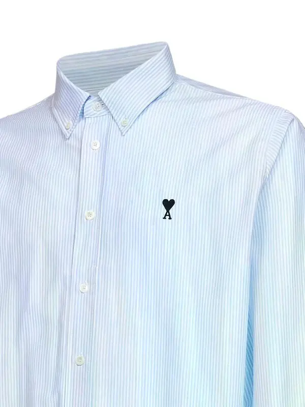 AMI Paris Striped Cotton Shirt With De Coeur Button Down