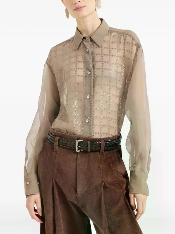 Brunello Cucinelli Sequin-embroidered Check Silk Shirt