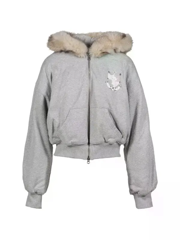 NΦ DRESS Faux-fur Trim Studded Hoodie - Grey