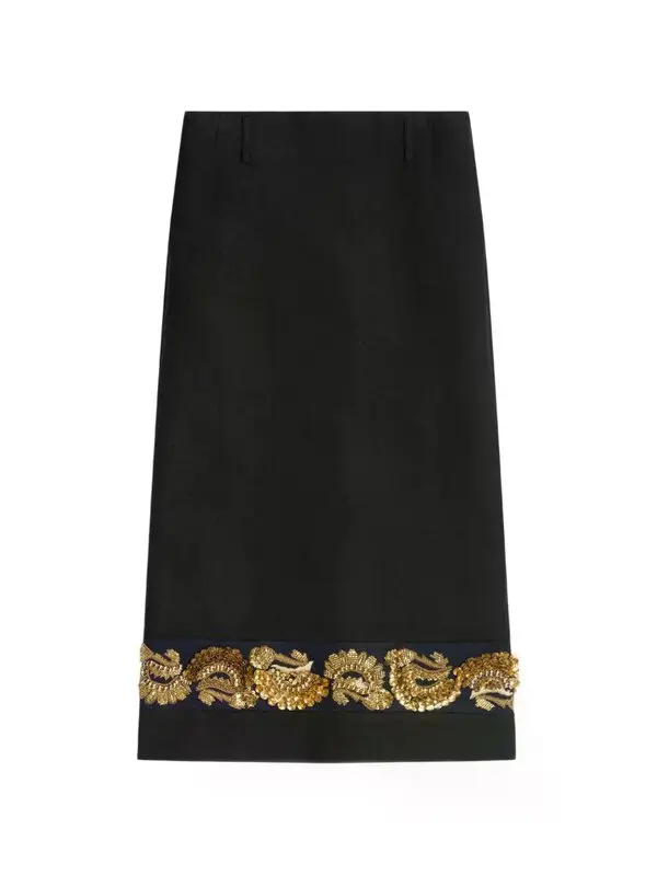 Dries Van Noten Long Embroidered Wool Skirt