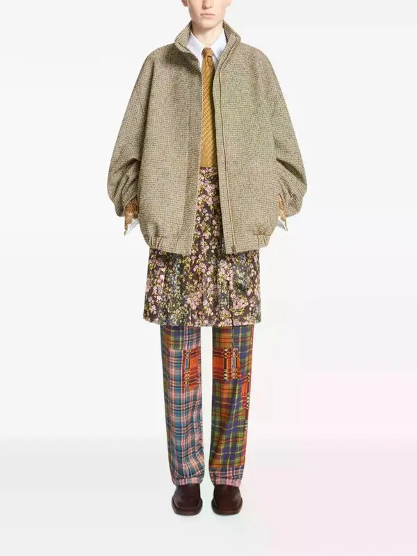 Dries Van Noten Checked Wool Cotton Blend Bomber Jacket