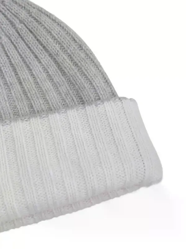 Fedeli Two-tone Ribbed-knit Beanie Hat - Grey