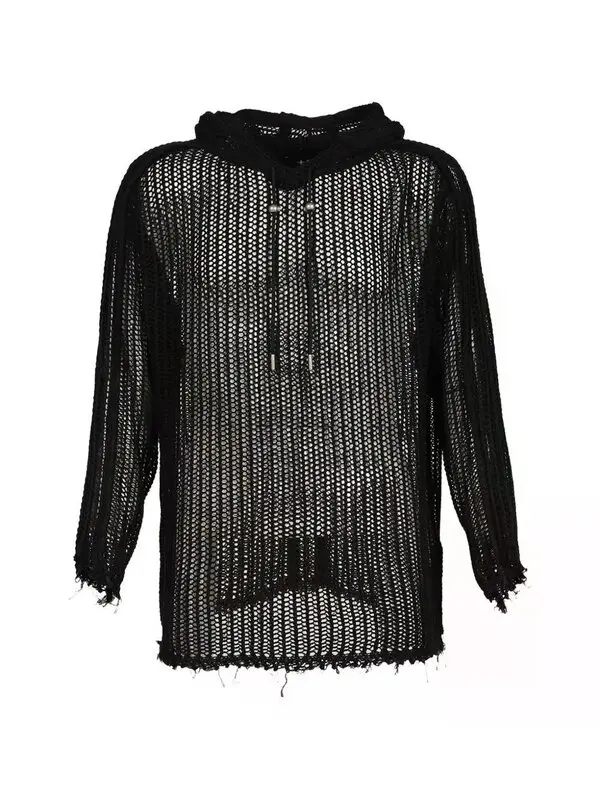 THUG CLUB Mesh-knit Distressed Hoodie