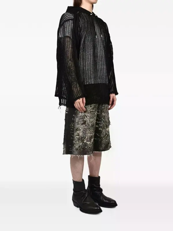 THUG CLUB Mesh-knit Distressed Hoodie
