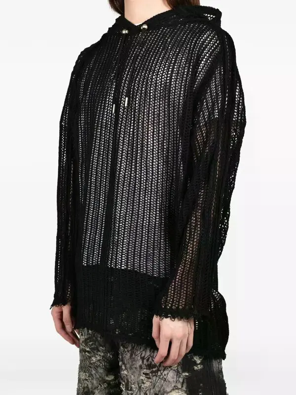 THUG CLUB Mesh-knit Distressed Hoodie