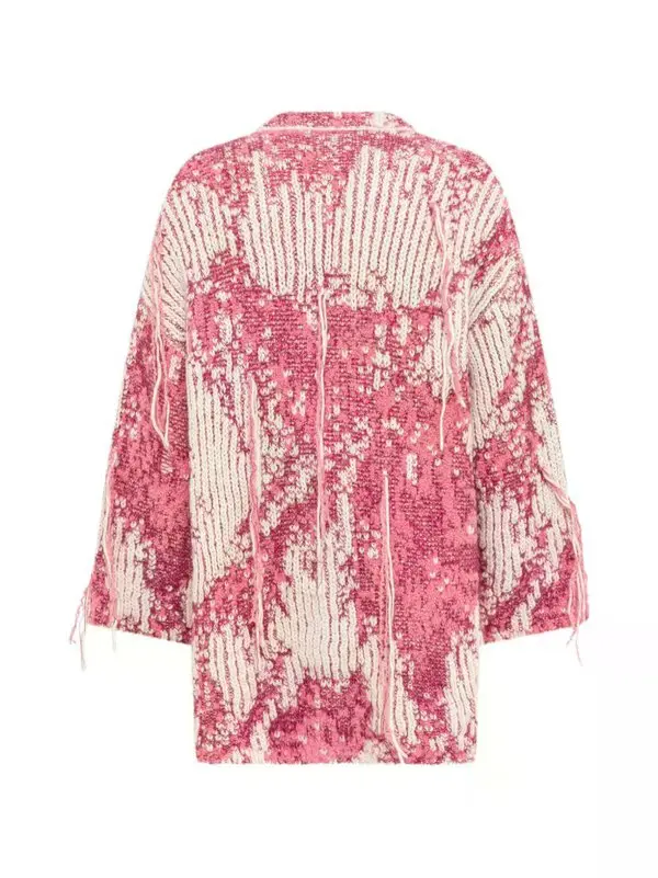 LANEUS Jacquard-knit Fringed Cardigan