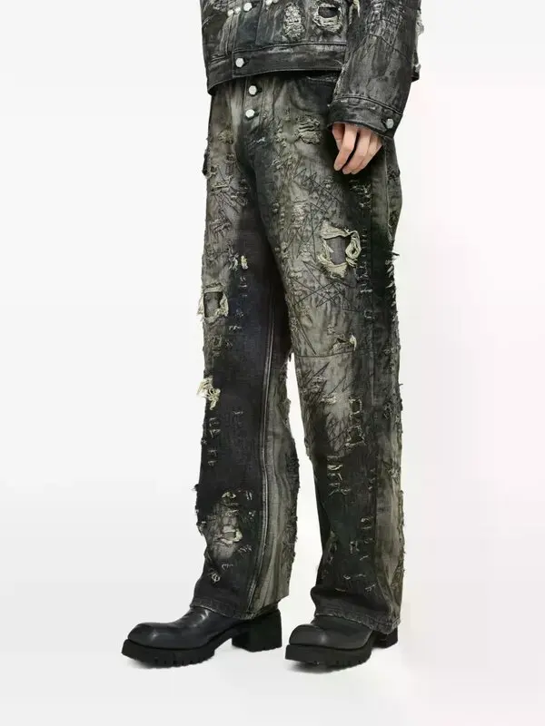 THUG CLUB Hard-washed Damaged Loose-fit Jeans