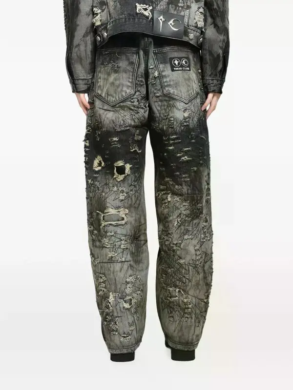THUG CLUB Hard-washed Damaged Loose-fit Jeans