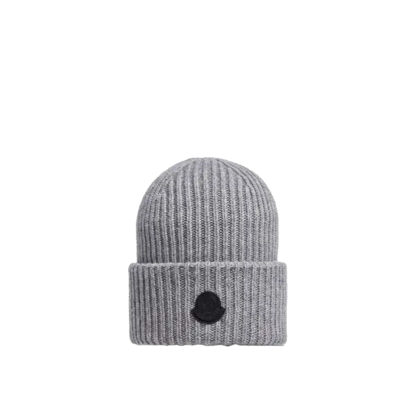 Moncler Leather Logo Cashmere Beanie - Gray