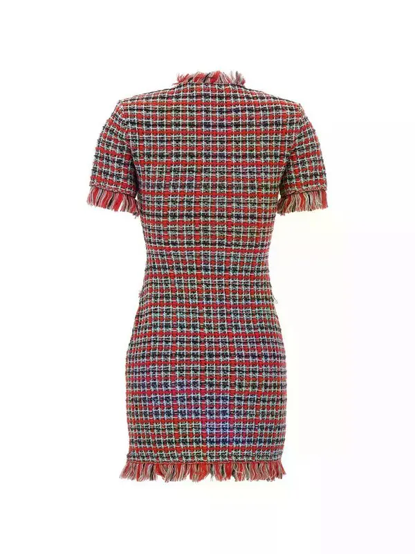 SELF-PORTRAIT Check Frayed Knit Mini Dress