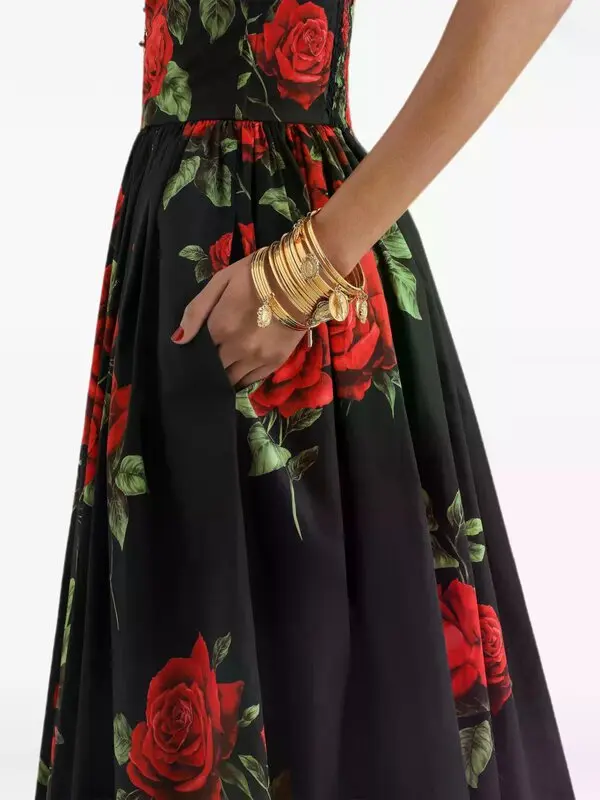 Dolce & Gabbana Rose-print Poplin Midi Dress