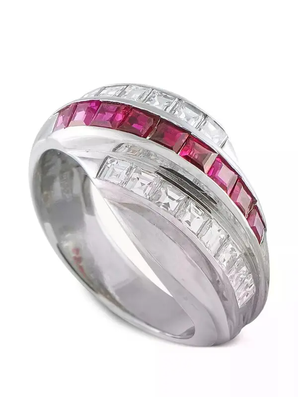 LB EXCLUSIVE Ruby And Diamond Crossover Ring - Silver