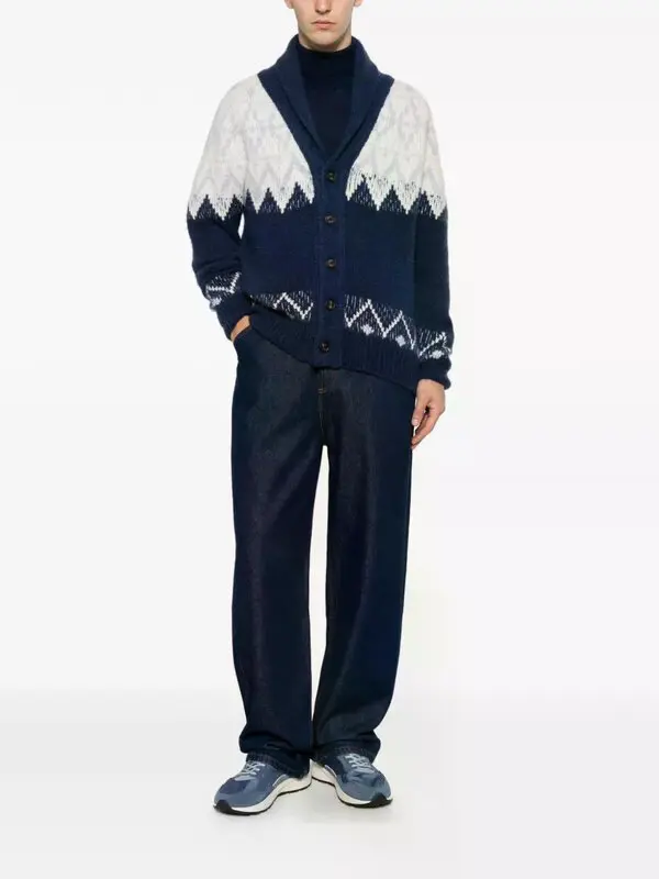 Eleventy Fair Isle-knit Shawl-collar Cardigan